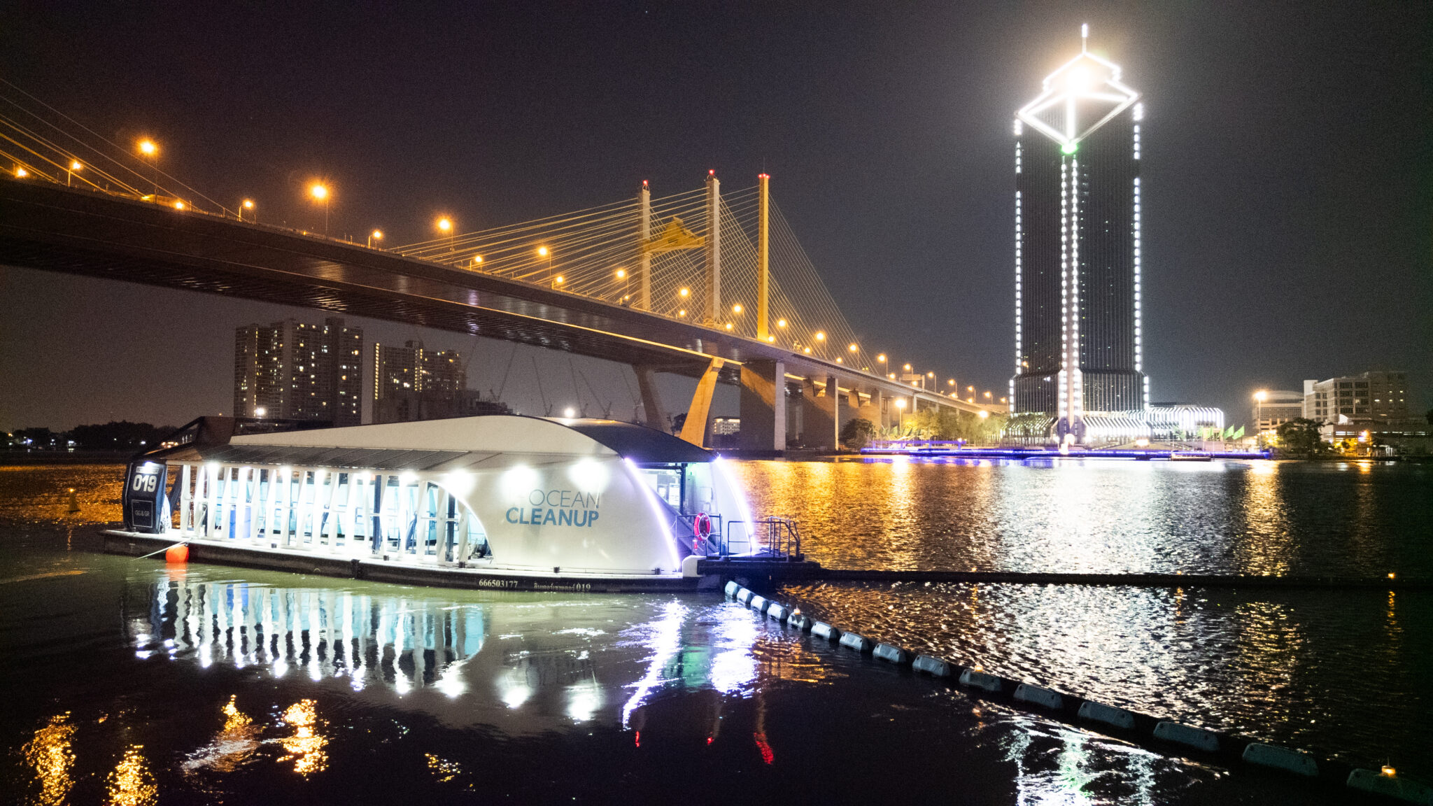 Ocean Cleanup plastic pollution 'sweeper' deployed in Bangkok