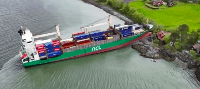 Norwegian man wakes up to containership in his garden